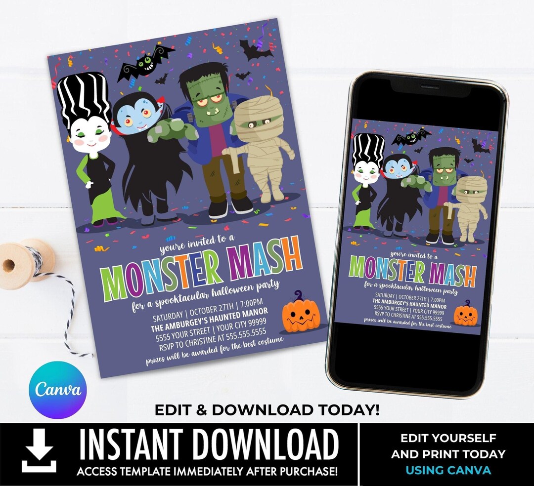 Monster Mash Halloween Invitation, Monster Bash Party, Halloween Party ...
