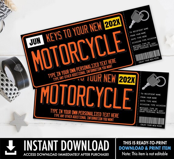 New Motorcycle Surprise Gift, Motorcycle Gift Certificate, License ...