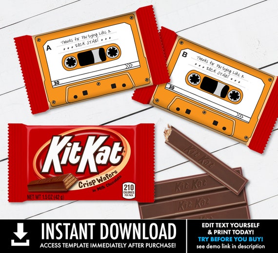 Cassette Tape Kit Kat Candy Bar Label/Wrapper - Retro Party Favor, 80's ...