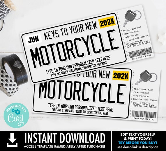 New Motorcycle Surprise Gift, Motorcycle Gift Certificate, License ...