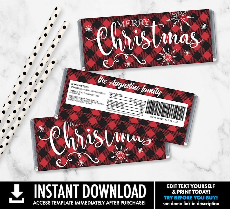 Merry Christmas Candy Bar Label/wrapper, Christmas Party, Candy Bar ...