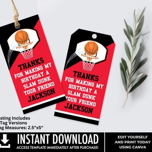 Basketball Favor Tag - Basketball Party, Basketball Birthday, Thank You ...