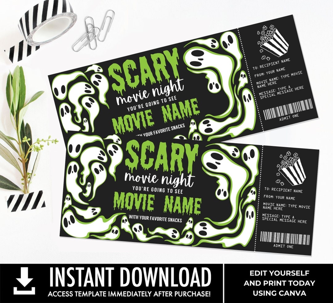 Halloween Scary Movie Night Mini Tickets, Spooky Movie Night Party ...