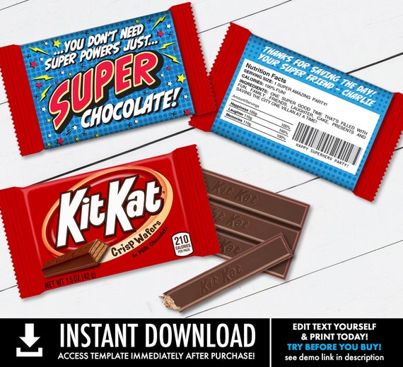 Superhero Candy Bar Wrappers - Kit Kat Bar Wraps, Baby Shower, Birthday ...