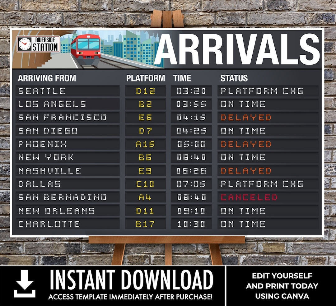 Train Party Terminal 24"x36" Arrivals Sign, Train Terminal Sign, Train ...