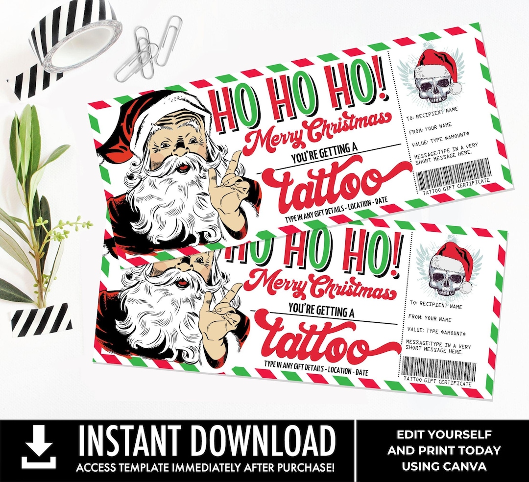 Christmas Tattoo Gift Certificate,finally Time to Get Inked Gift ...