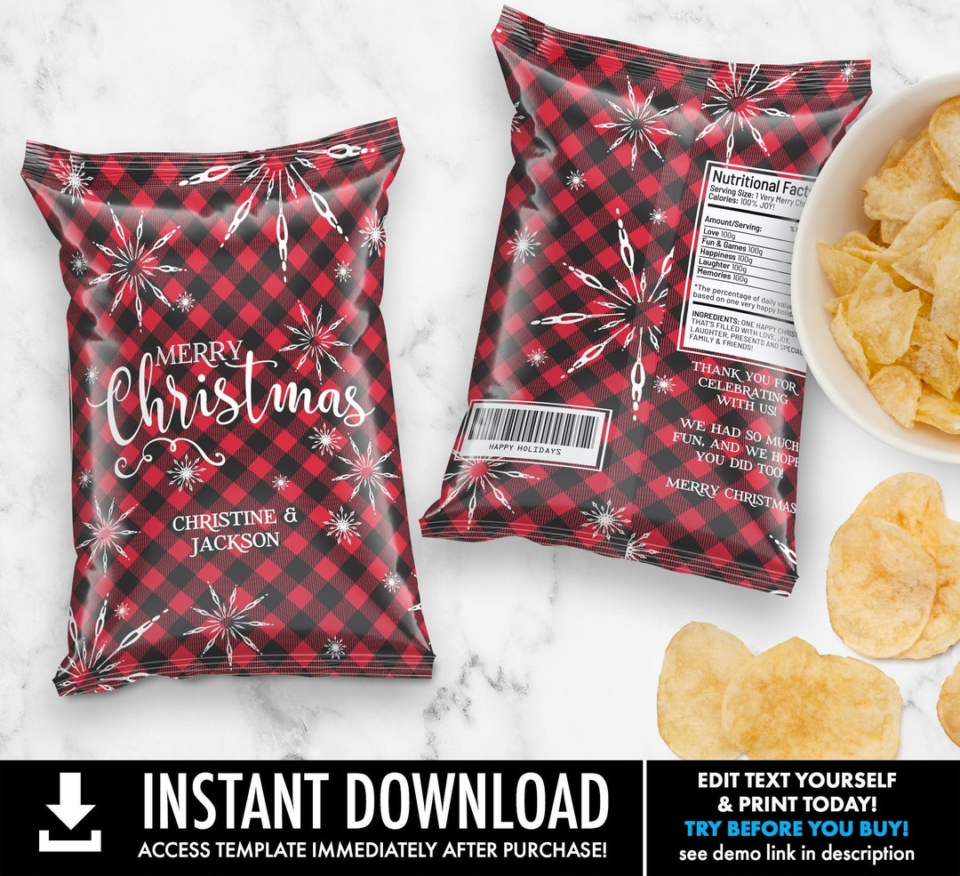 Christmas Chip Bag Label / Wrap - Merry Christmas, Christmas Party ...