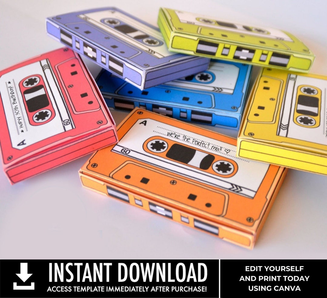 Cassette Tape Box 7 EDITABLE Boxes, Gift Card Holder, Party Favor Boxes ...