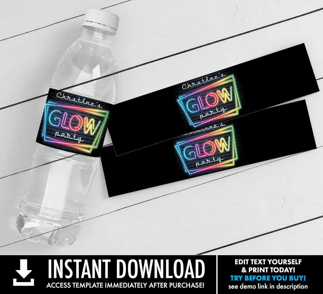 Neon Glow Party Water Bottle Label/wrap, Glow Birthday Party, Drink ...