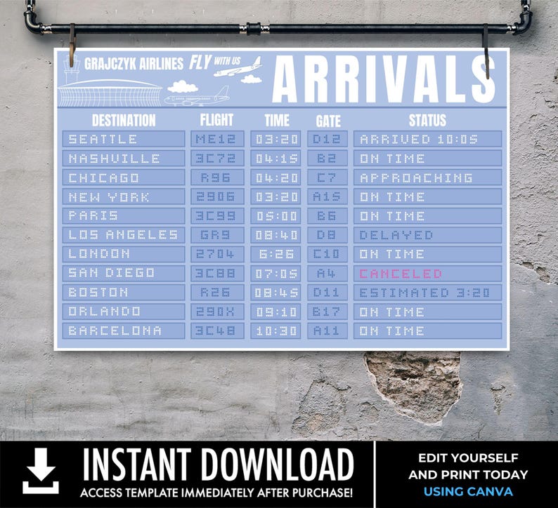 Airplane Party 36"x24" Poster, Aviator Baby Shower Arrival & Departure ...