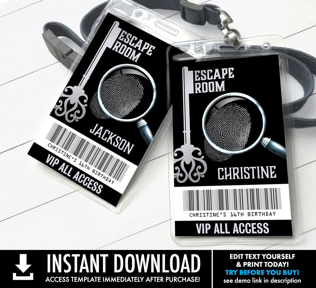 Escape Room VIP Badge, Escape Room Party, Escape Room Mystery ID Pass ...