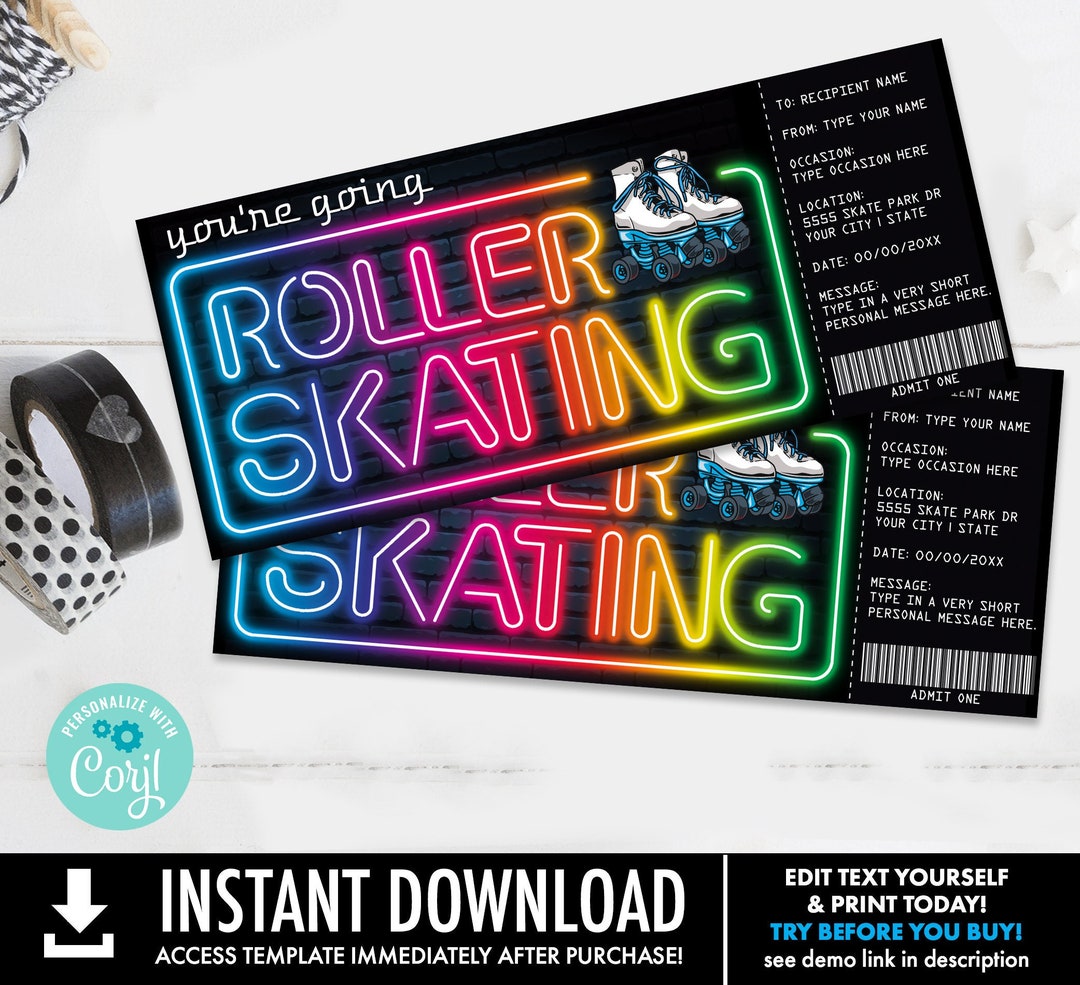 Roller Skating Gift Voucher, Gift Certificate, Gift Ticket, Roller ...