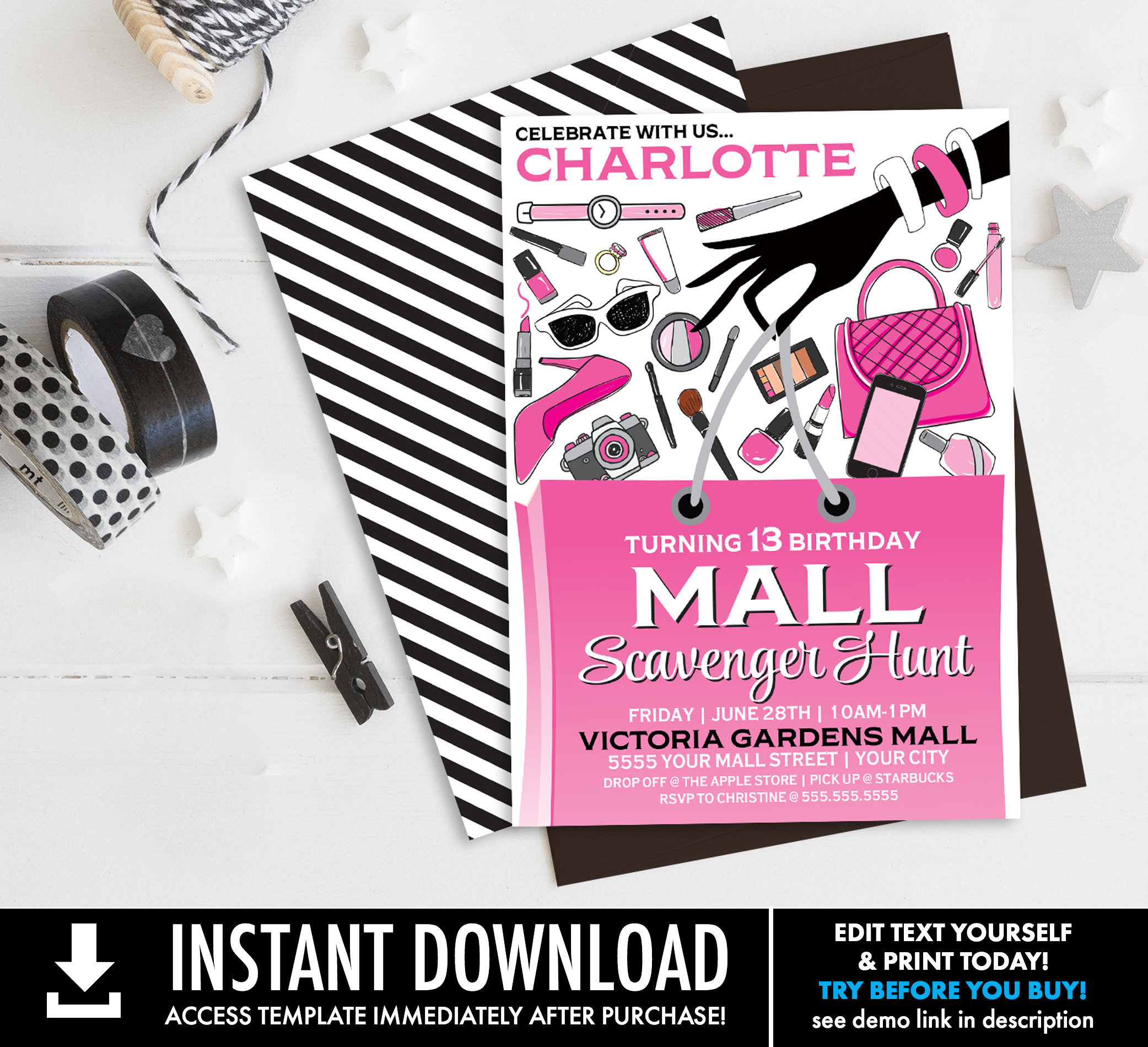Mall Scavenger Invitation Birthday Party Invite Mall Party | Etsy