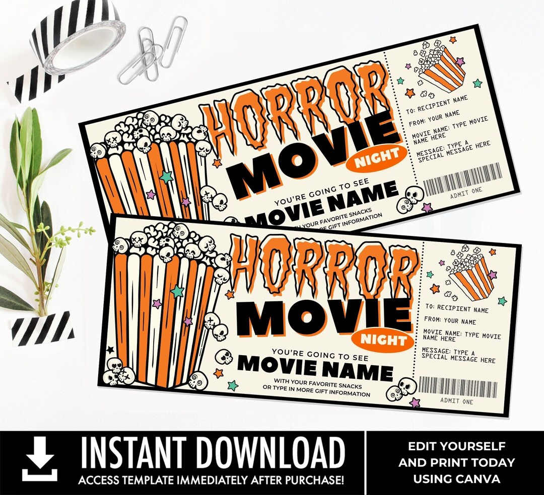 Halloween Horror Movie Night Ticket, Gift Certificate, Movie Ticket ...