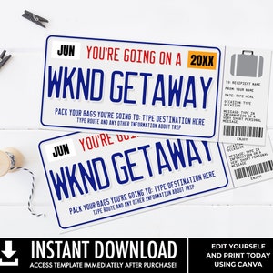 Weekend Getaway Surprise Gift Voucher, Road Trip, License Plate Voucher ...