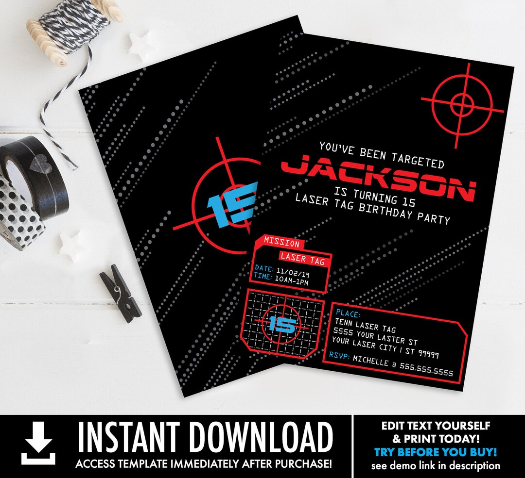 Laser Tag Invitation, Laser Tag Birthday, Laser Tag Party Invite| Self ...