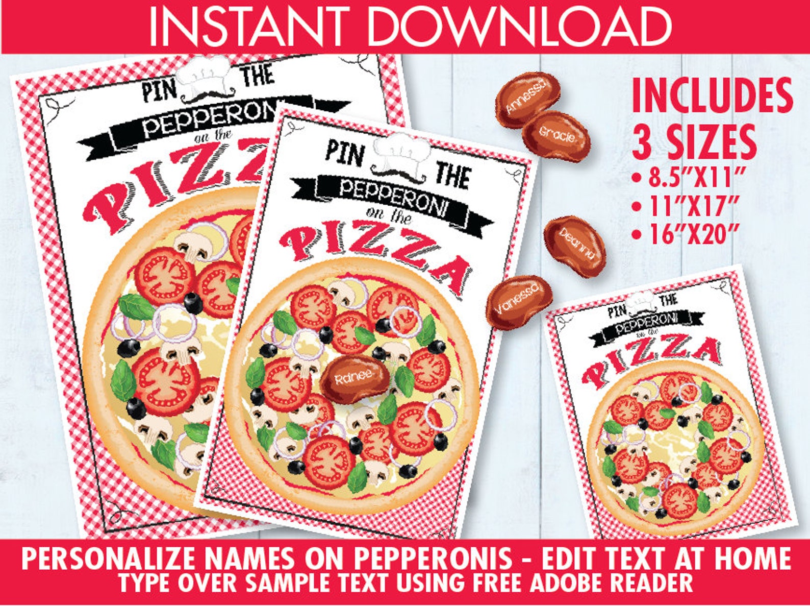 Pizza Party - Pin the Pepperoni Game - Pizza Birthday Party - Pizza ...