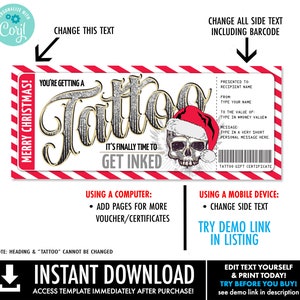 Christmas Tattoo Gift Certificate, Finally Time to Get Inked Gift ...