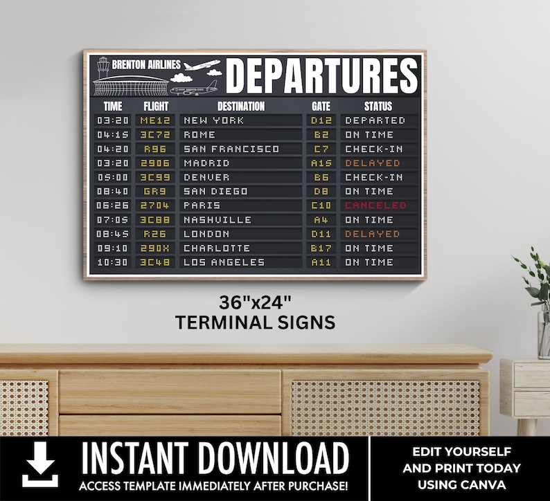 Airplane Party 36"x24" Poster - Departure Sign, Airport Terminal Sign ...