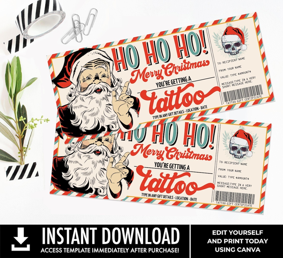 Christmas Tattoo Gift Certificate,time to Get Inked Gift Voucher,skull ...
