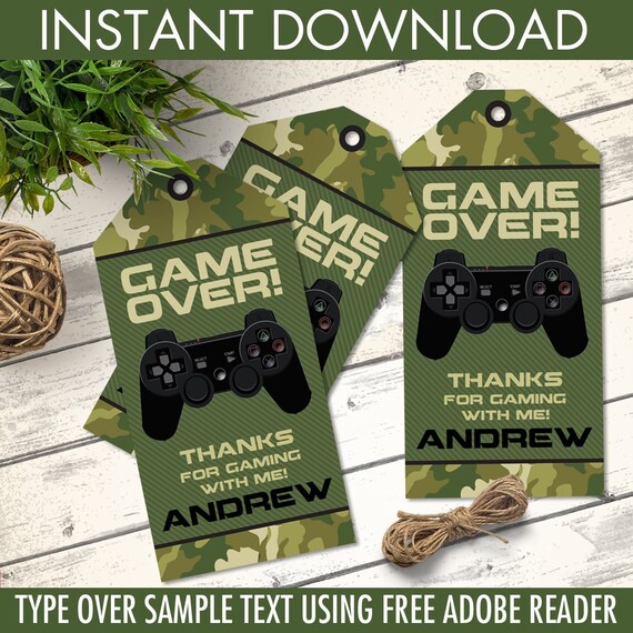Video Game Party Favor Tag, Play Station, Thank You Tag, Video Game ...