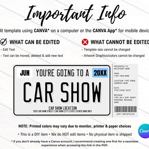 Car Show Gift Certificate, License Plate Car Show Surprise Gift Voucher ...