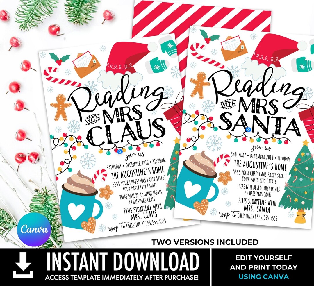 Reading With Mrs Claus, Storytime Invitation, Mrs Santa Christmas ...