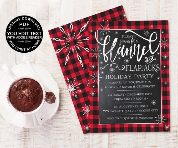 Flannel & Flapjacks Invitation - Buffalo Plaid, Holiday Party ...