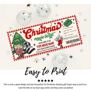 Retro Christmas Movie Ticket Gift Certificate, Movie Night Gift Voucher ...