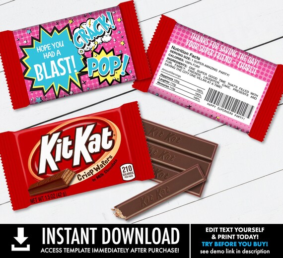Superhero Candy Bar Wrappers - Kit Kat Bar Wraps, Baby Shower, Birthday ...