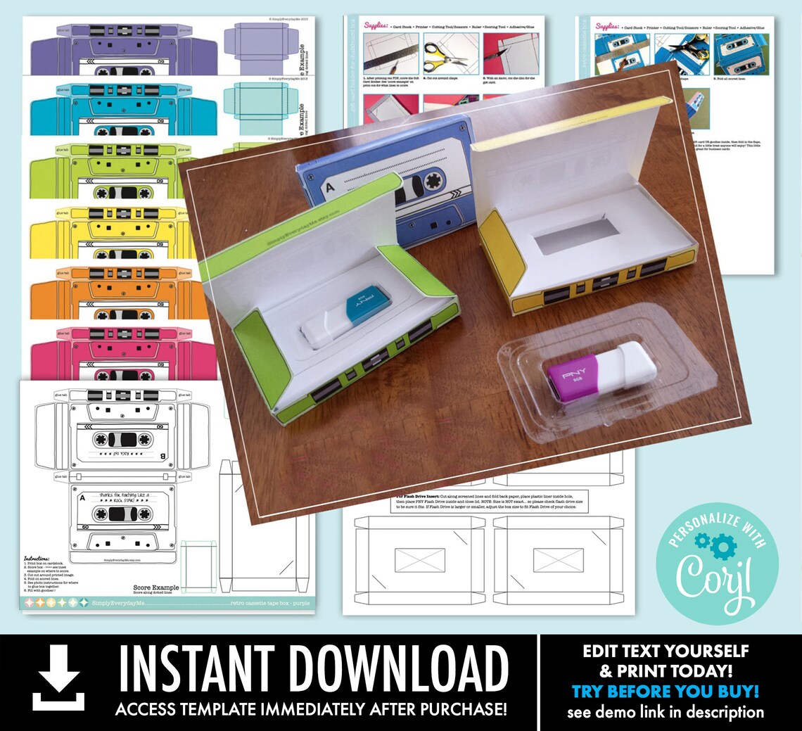 Cassette Tape Box 7 EDITABLE Boxes Gift Card Holder Party - Etsy