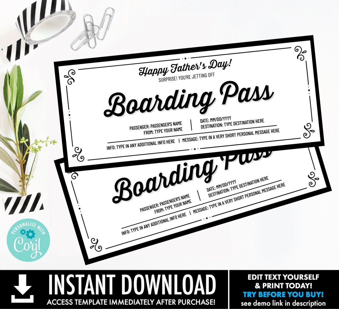 Father's Day Boarding Pass Template-surprise Gift Reveal,fake Ticket ...