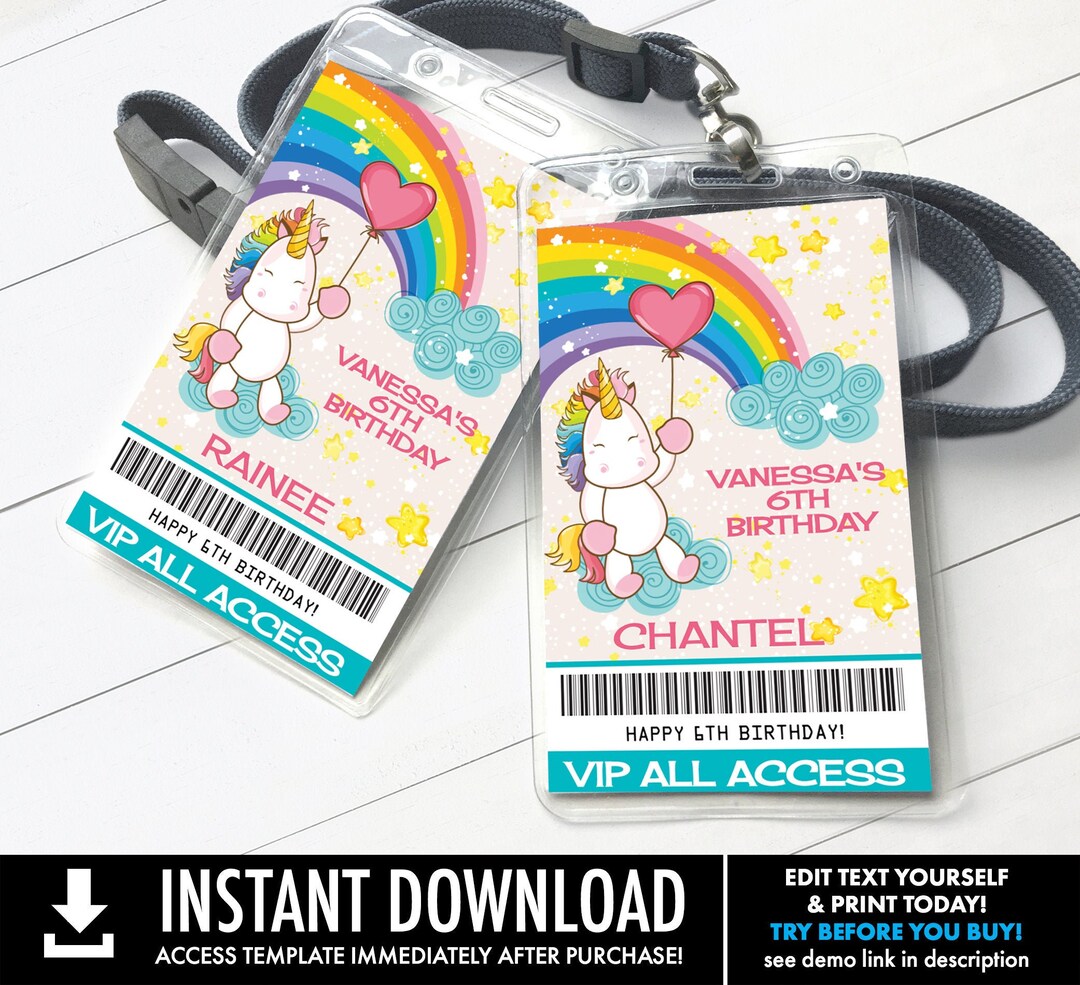 Unicorn Party Invite Badge Unicorn Birthday, Rainbow Birthday, Magical ...