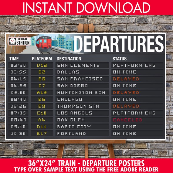 Train Party Poster - Departure Sign, Train Terminal Sign, Train Decor ...
