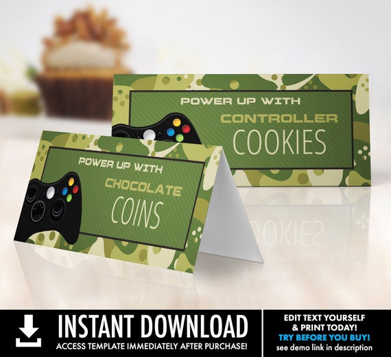 Video Game Food Labels- Video Game Party, Video Game Birthday, Camo ...