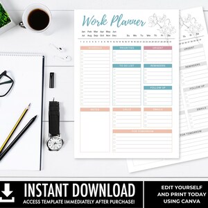 Editable Work Planner, Work Day Organizer, Printable Daily Planner ...