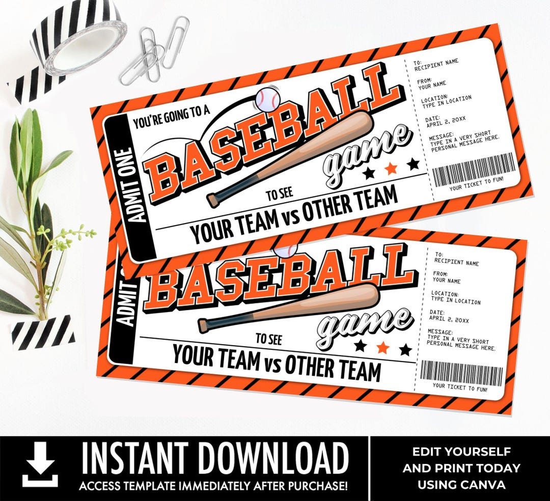 Baseball Ticket Gift Editable Template, Surprise Baseball Game Ticket ...