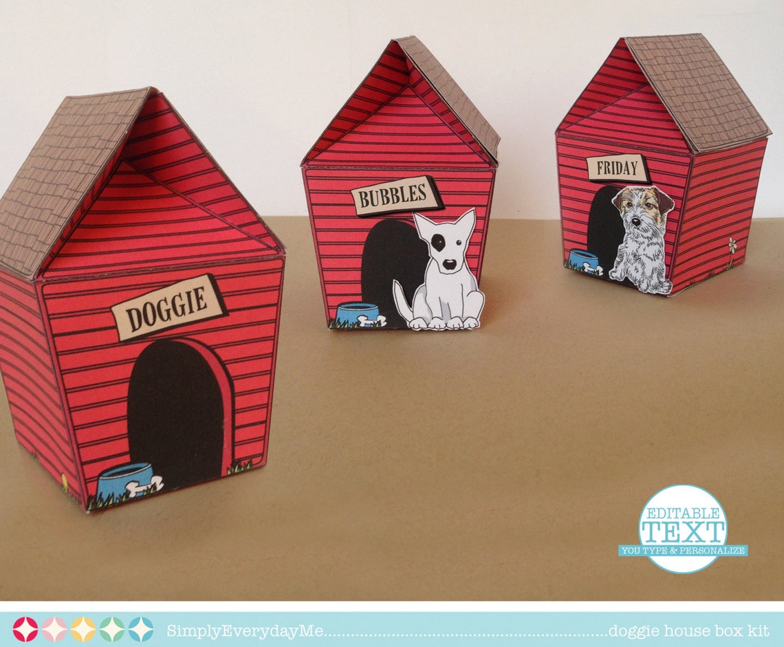 Dog House Box - Party Favor Box, Gift Box or Gift Card Holder- Instant ...