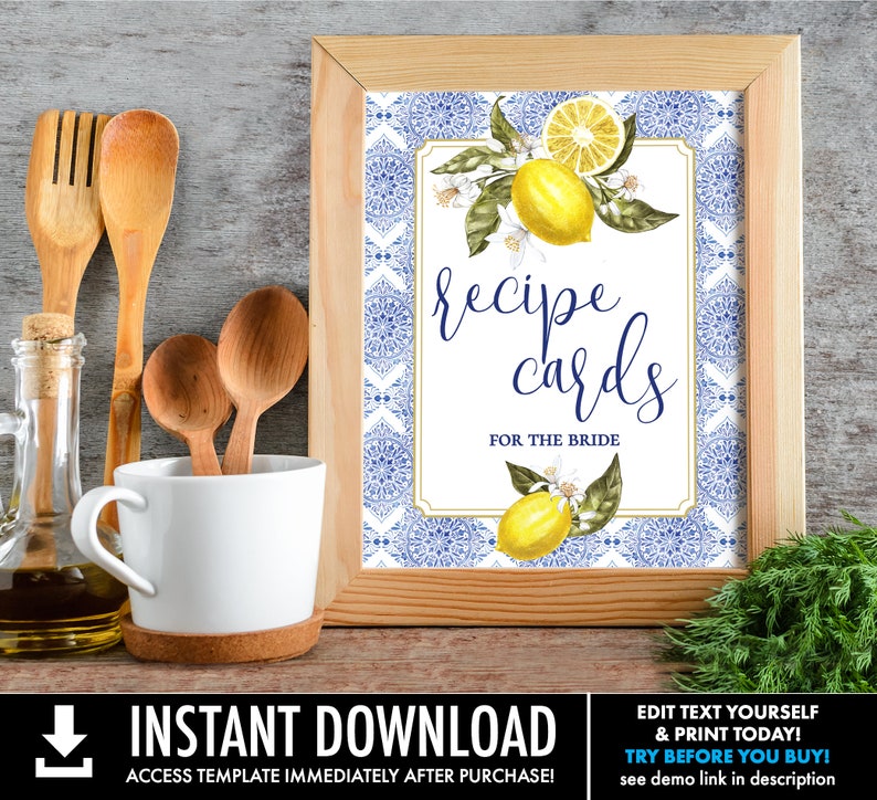 Recipe Card Recipe Request & Sign 3-piece Set-tuscan Lemon - Etsy