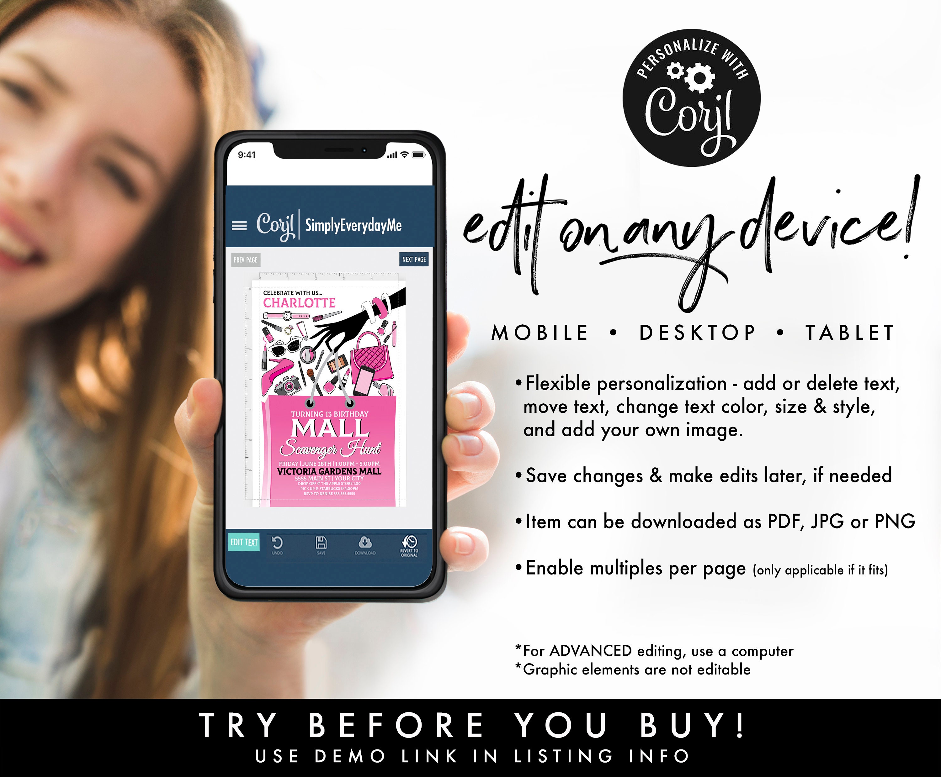 Mall Scavenger Invitation, Birthday Party Invite, Mall Party | Self ...