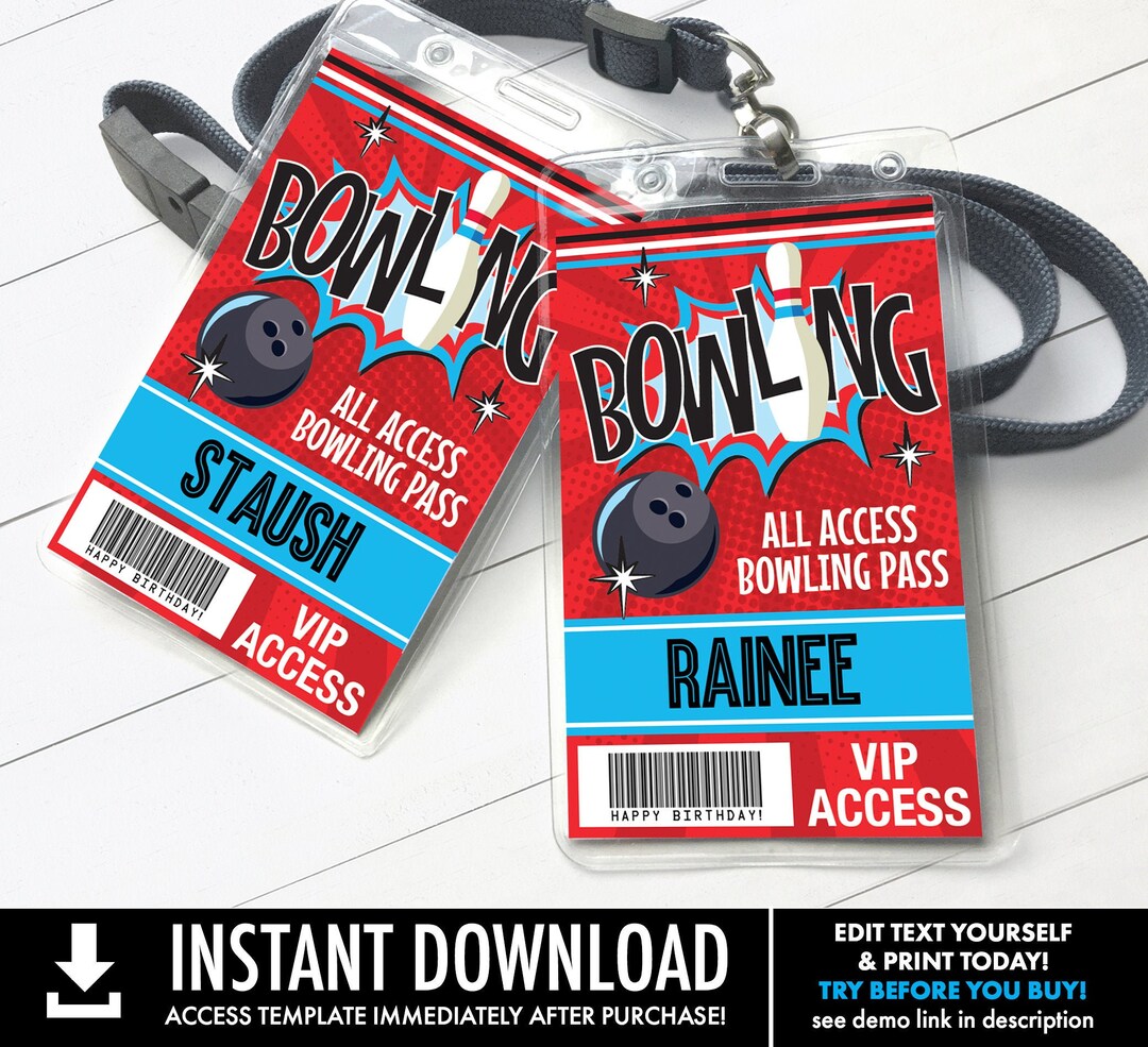 Bowling Party ID Badges - Bowling Bash, Bowling Birthday, All Access ...