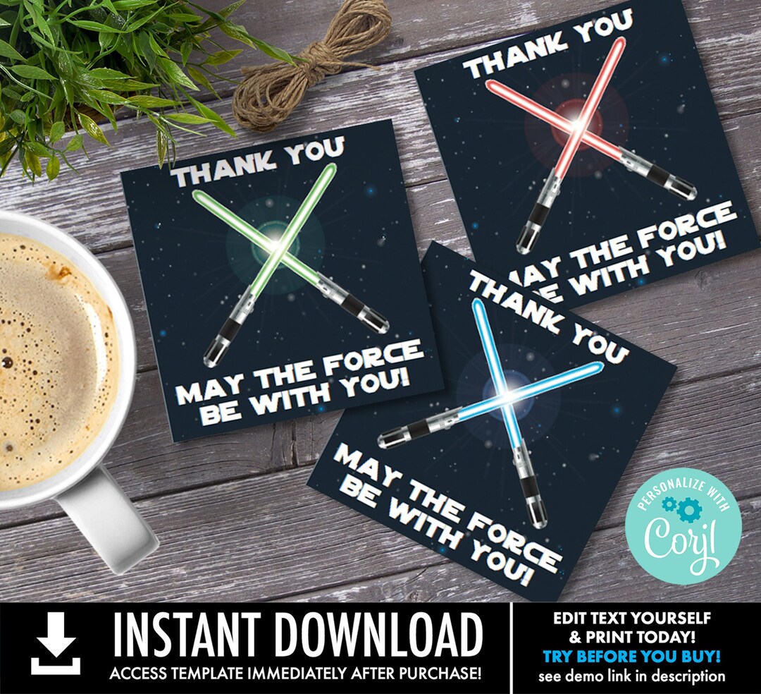 Lightsaber Square Favor Tagsthank You Tags Birthday Party - Etsy