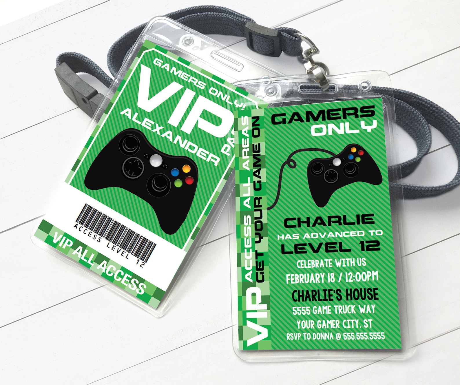 Video Gamer VIP I.D. Badge Invitation- 2-sided Badge, Party Favor, Game ...