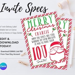 IOU a Christmas Gift, Delayed Gift Delivery Label, Notification From ...