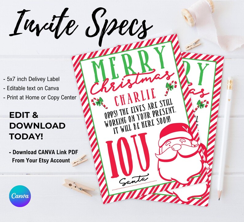 IOU a Christmas Gift, Delayed Gift Delivery Label, Notification From ...