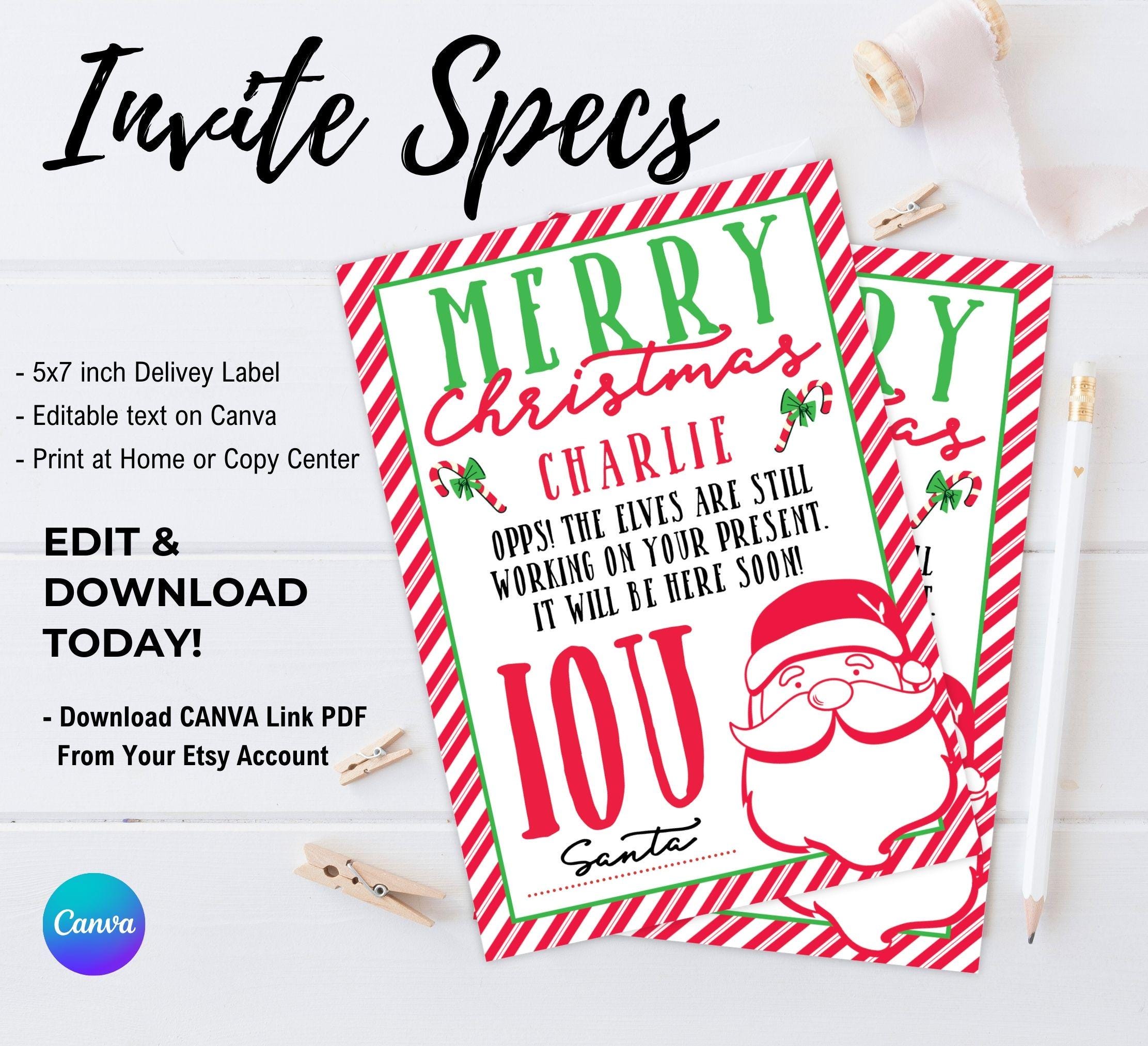 IOU a Christmas Gift, Delayed Gift Delivery Label, Notification From ...