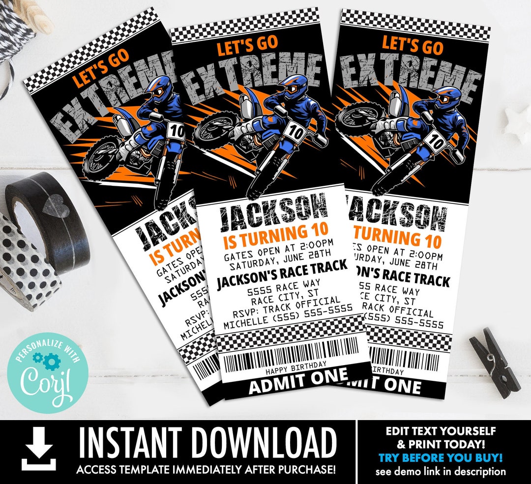 Dirt Bike Motorcycle Motorcross Birthday Party Invitations | Self-edit ...