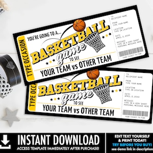 Basketball Ticket Gift Editable Template - Surprise Basketball Game ...