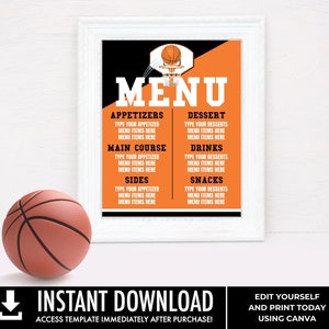 Basketball Party 11x14 Menu Sign, Basketball Birthday, Sports Menu ...