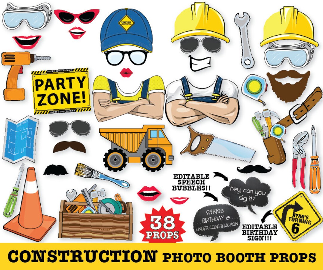 Construction Photo Booth Props, Construction Birthday, Big Truck, Baby ...